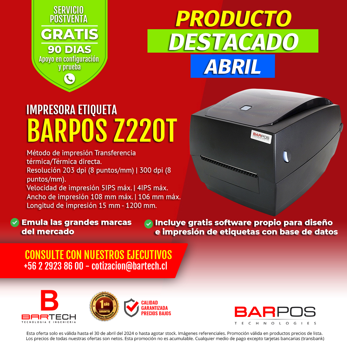 Impresora de código de barras industrial BARPOS Z411T - Bartech